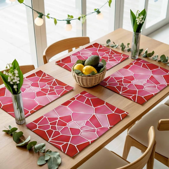 Abstract Geometric Ombre Red Placemats Set of 4,Wipeable Washable Table ...