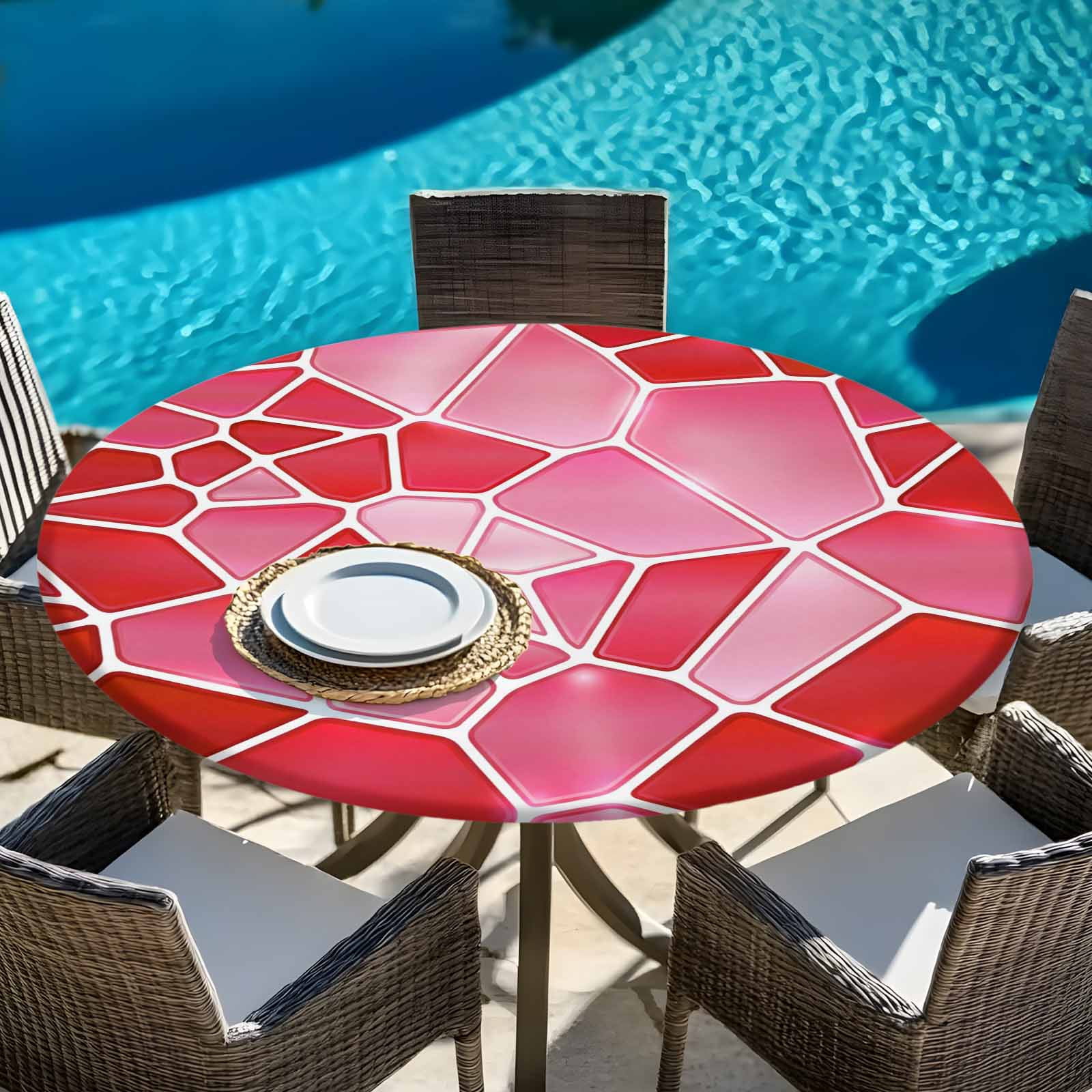 Abstract Geometric Ombre Red Round Fitted Tablecloth with Elastic Edge ...