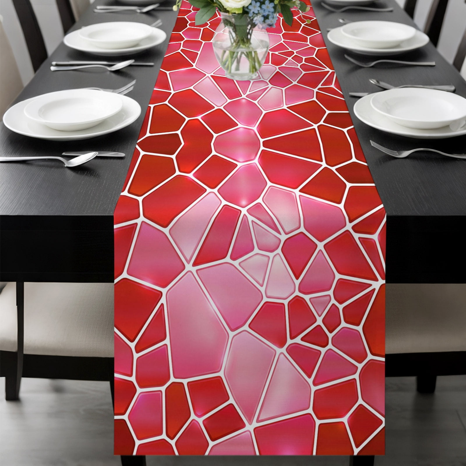 Abstract Geometric Ombre Red Table Runner 70 Inches Long,Kitchen Dining ...