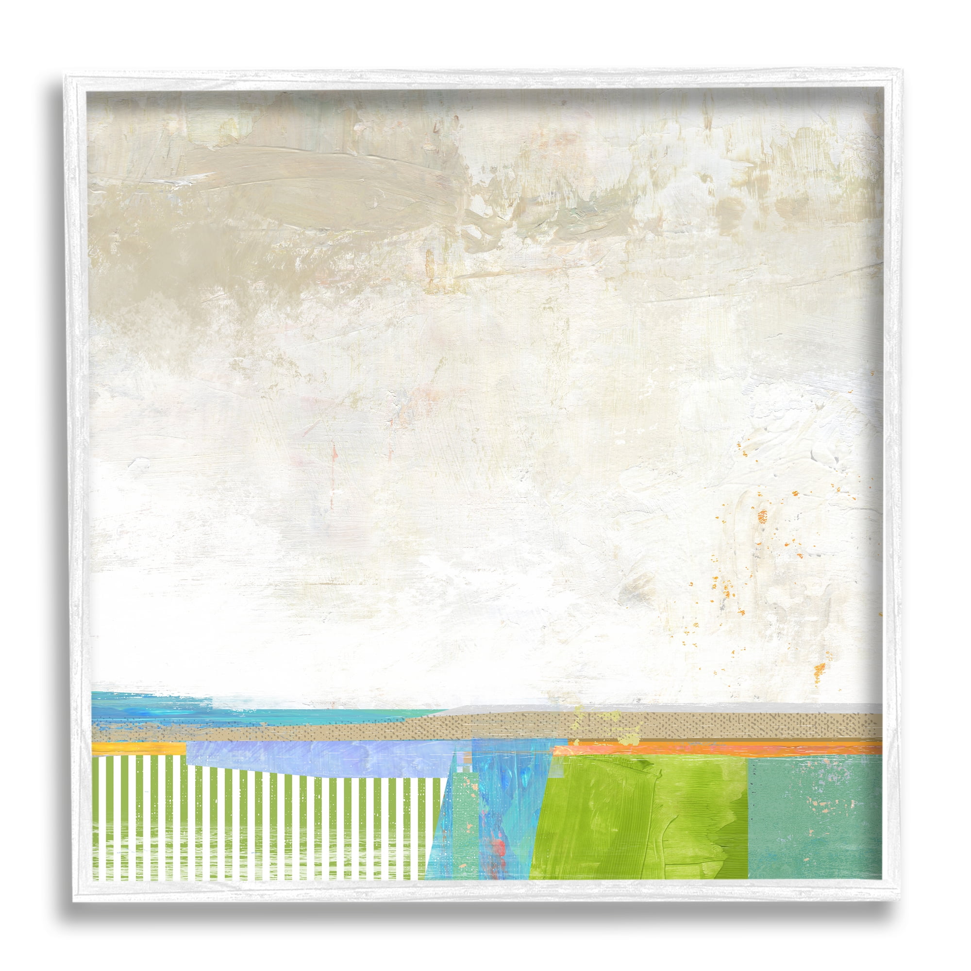 Abstract Geometric Open Landscape Green Blue Beige Abstract Framed Art ...