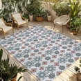 Abstract Geometric Outdoor Rug, Blue and Orange Flowers Non-Slip Area ...