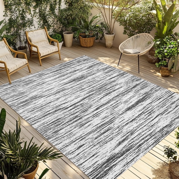 Abstract Geometric Outdoor Rug, Ombre Gradient Gray Tree Grain Non-Slip ...