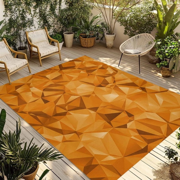Abstract Geometric Outdoor Rug, Orange Modern Artificial Shape Non-Slip ...