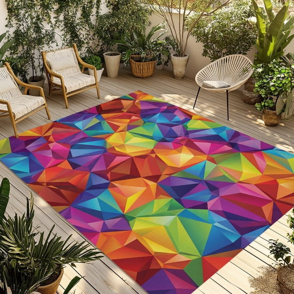 Abstract Geometric Outdoor Rug, Vintage Color Modern Artificial Shape ...