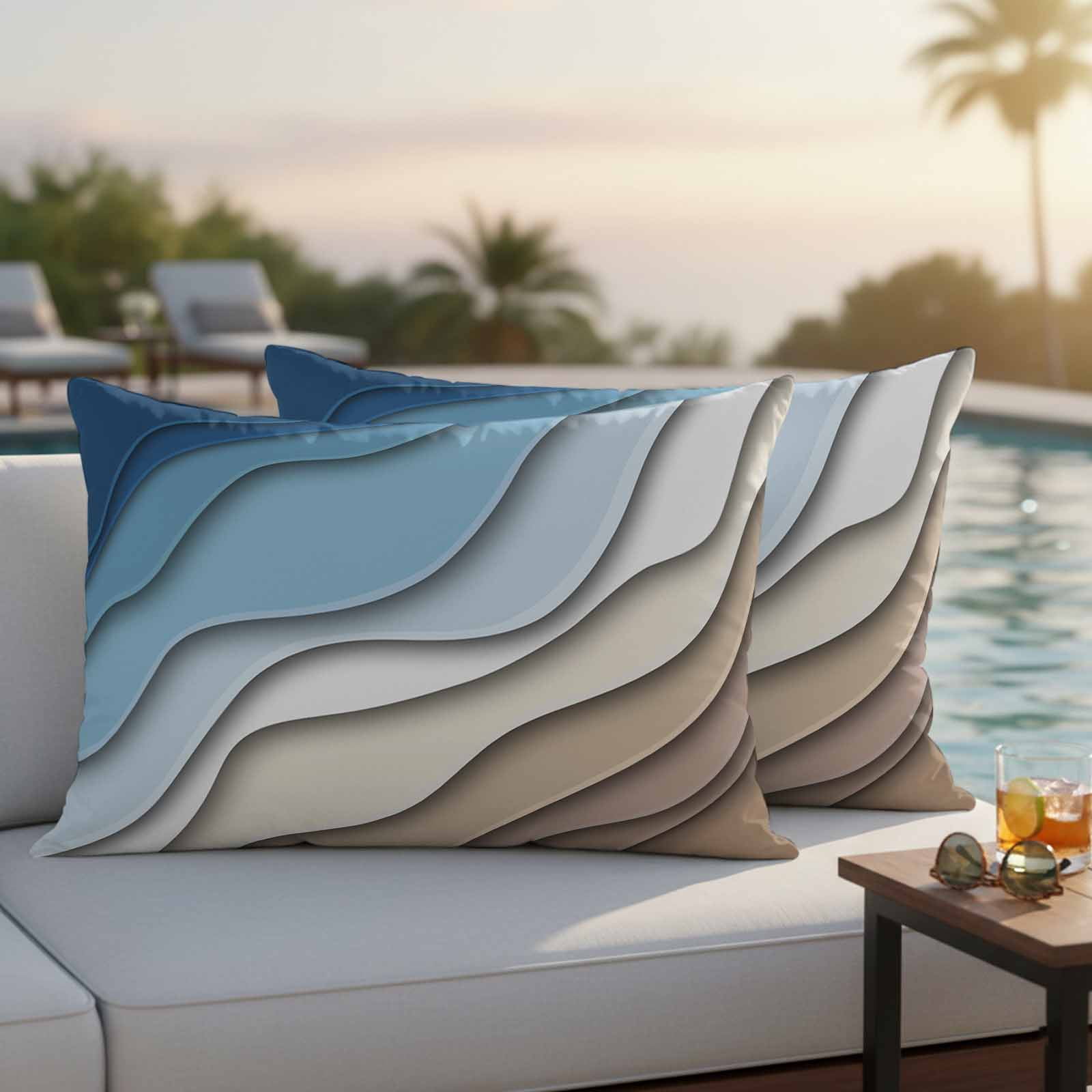 Abstract Geometric Outdoor Throw Pillow Covers Set of 2, Blue Brown ...