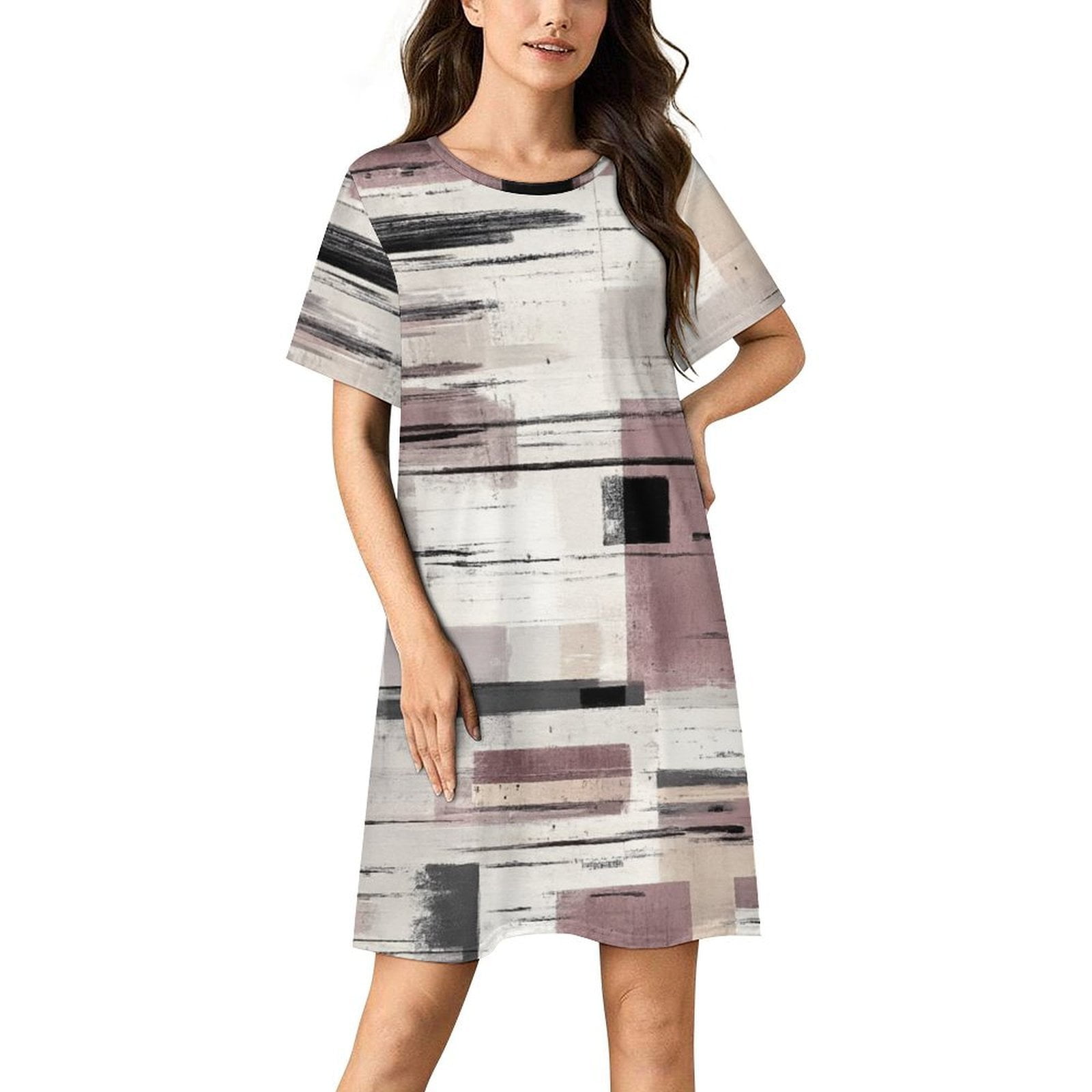 Abstract Geometric Painted Texture Women Nightgown Sleepwear Short ...