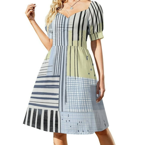 Abstract Geometric Pastel Art Short Sleeve Dress Clothes Women's Summer ...