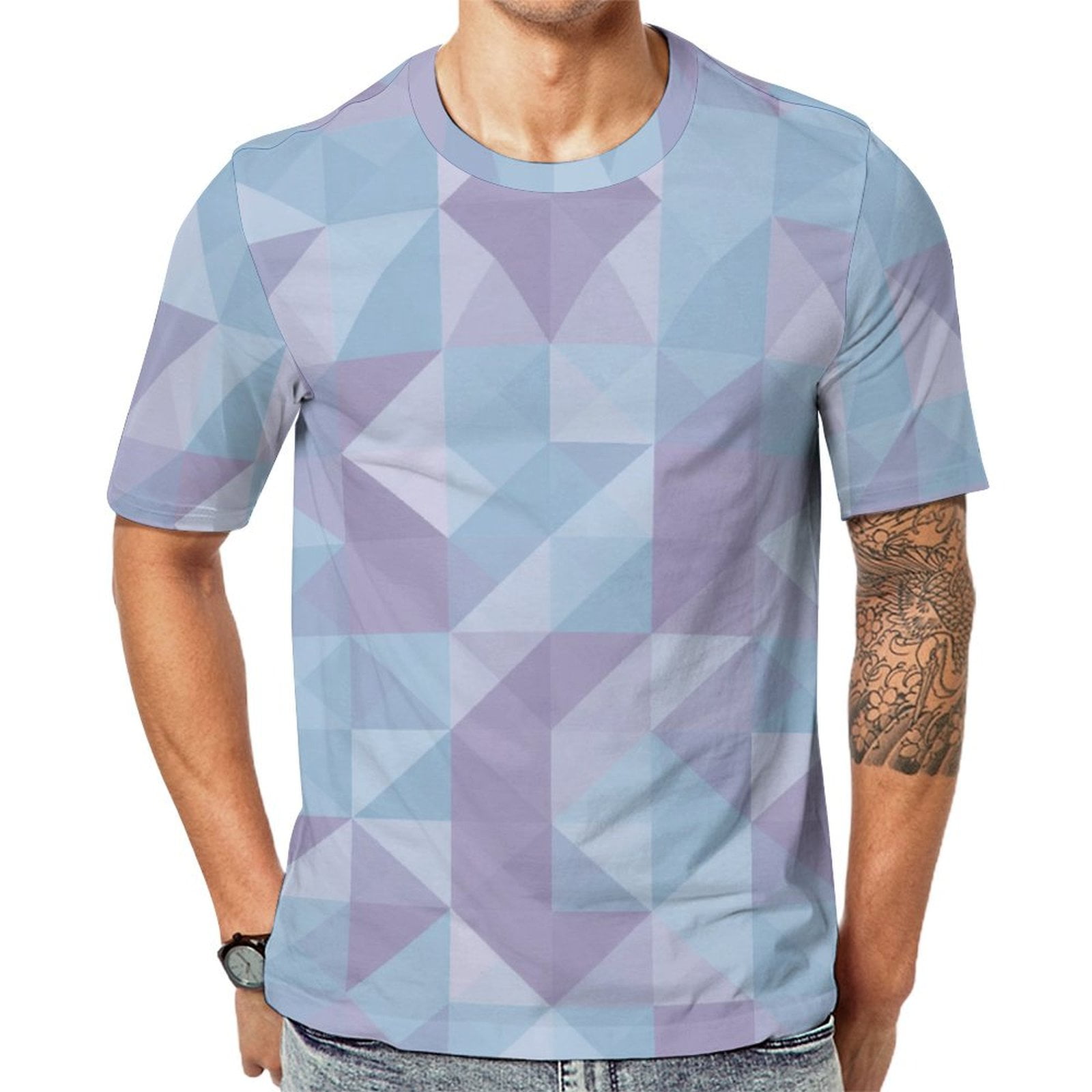 Abstract Geometric Pastel Blue Purple Pattern T-Shirt Man Fun Gym T ...