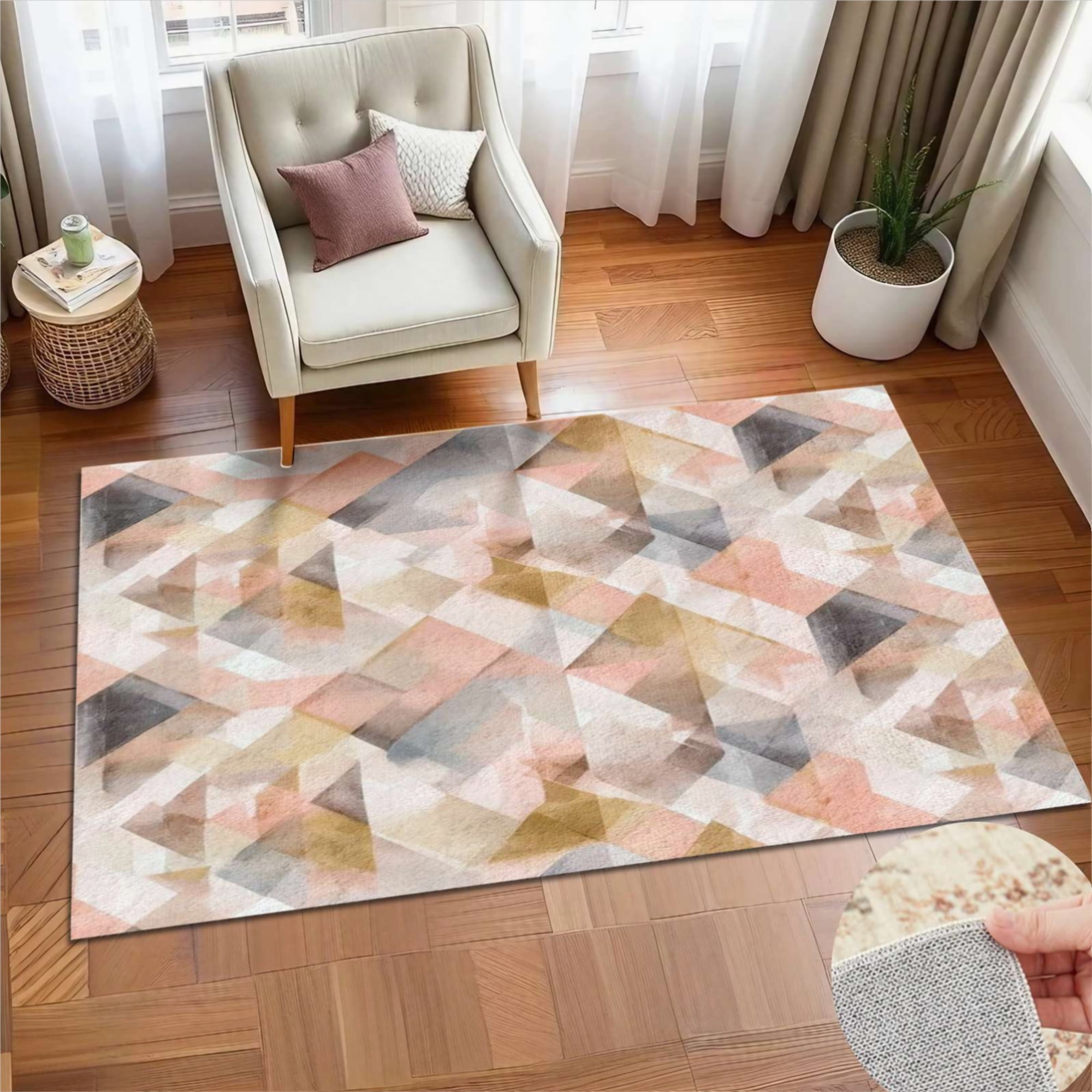Abstract Geometric Pastel Pattern Soft Large Area Rugs Washable Rug ...