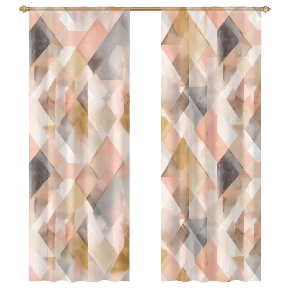 Abstract Geometric Pastel Pattern Tulle Curtains For Living Room ...