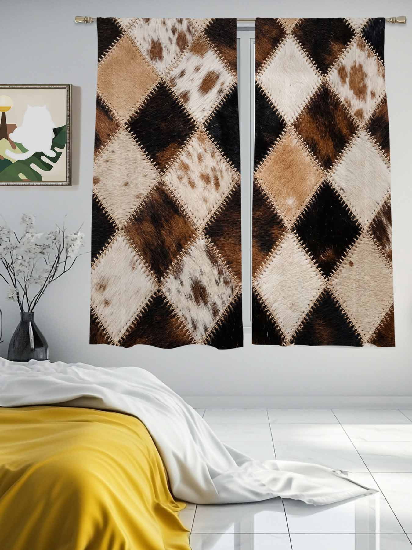 Abstract Geometric Patchwork Chiffon Sheer Curtains 63 Inches Long ...
