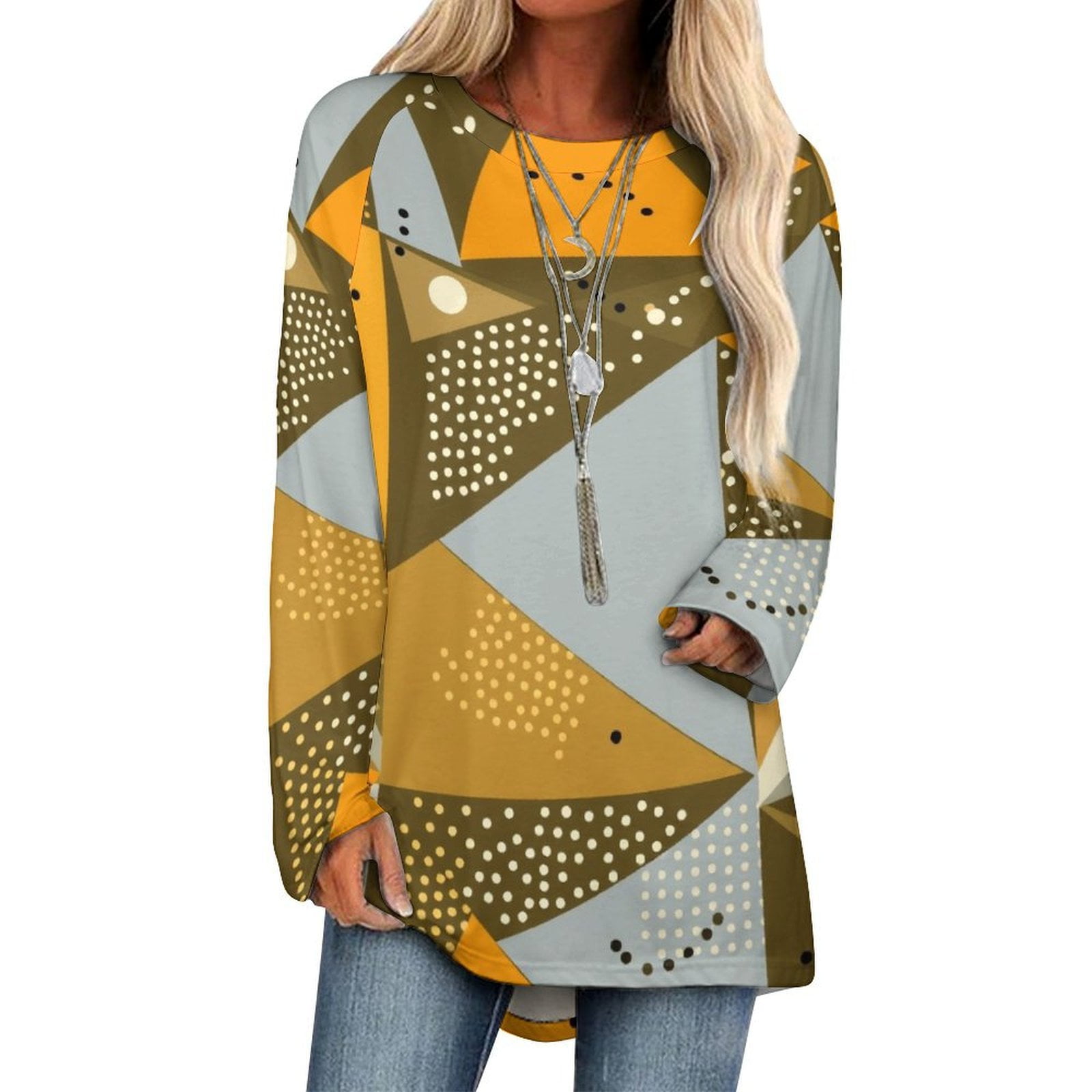 Abstract Geometric Pattern 3D Print Women Long Sleeve T Shirt Oversized ...