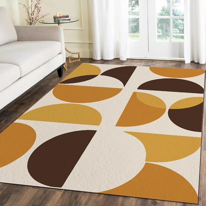Abstract Geometric Pattern Area Rug,Orange Yellow Brown Half Circle Rug ...