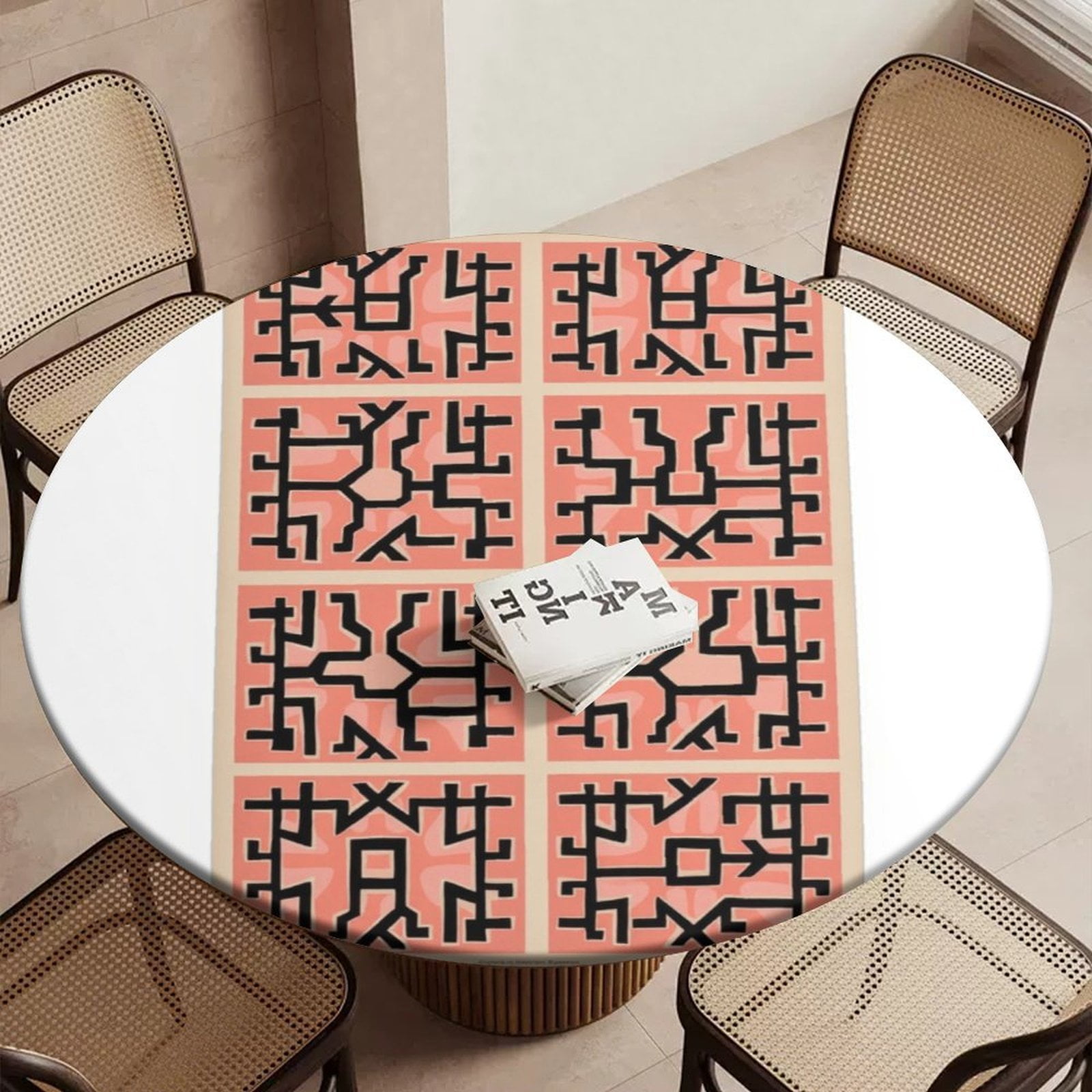 Abstract Geometric Pattern Blocks Round Table Cover Kitchen Printed ...