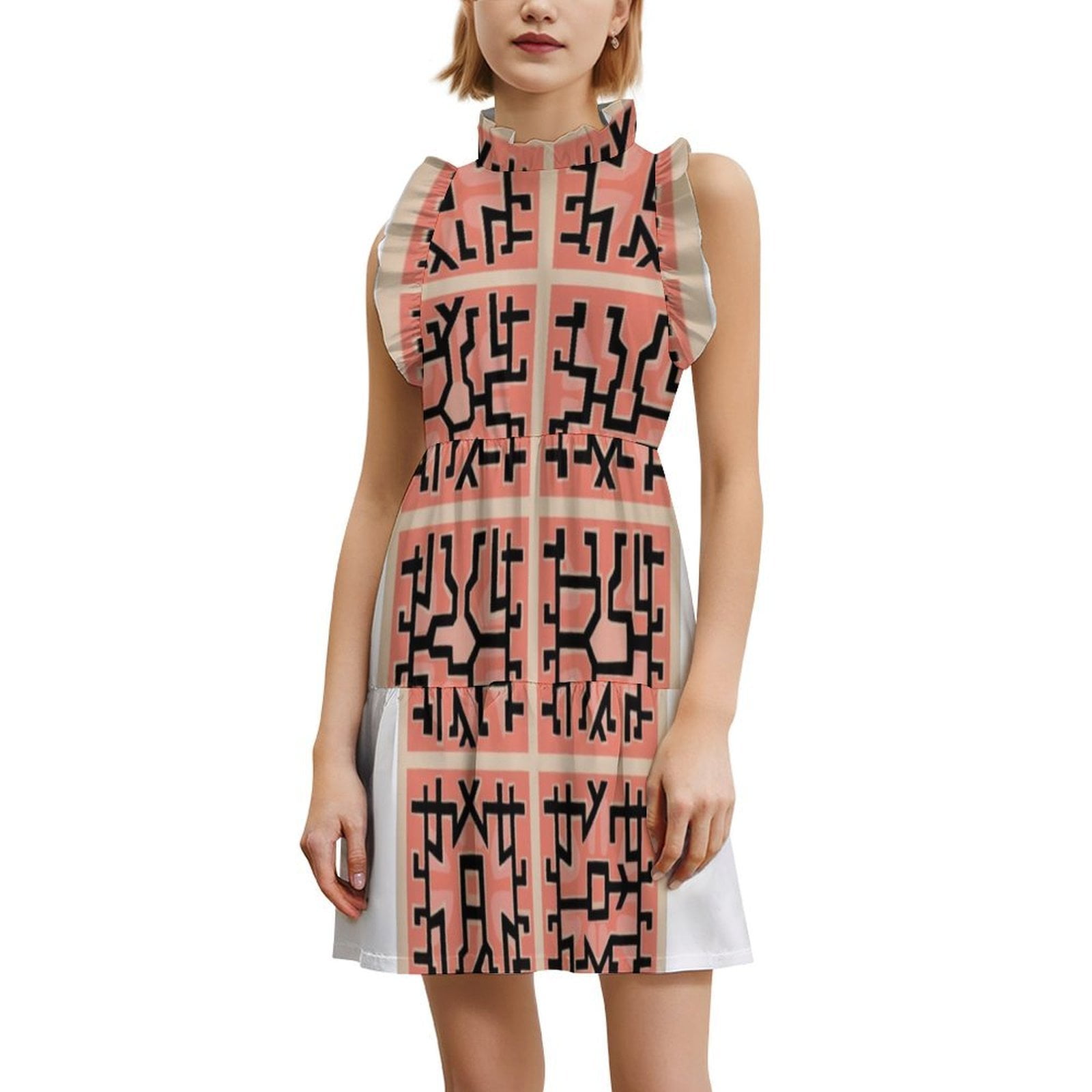 Abstract Geometric Pattern Blocks Women's Fashion Casual Dress Summer ...