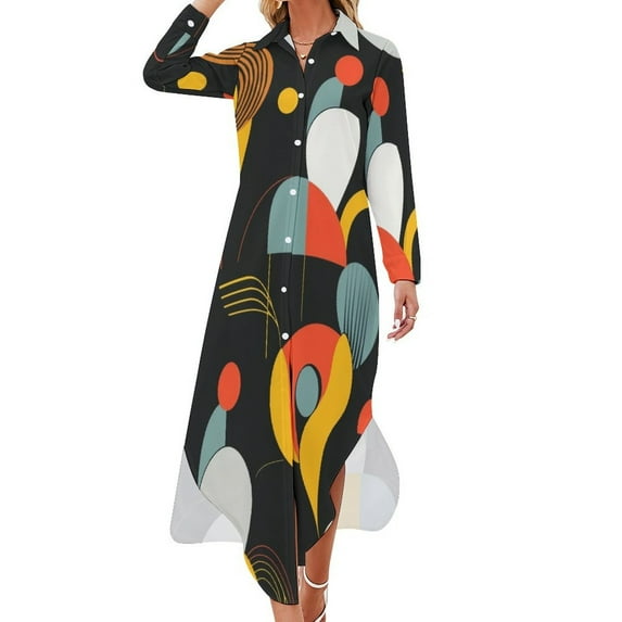 Abstract Geometric Pattern Casual Dress Dresses V Neck Chiffon Dress ...