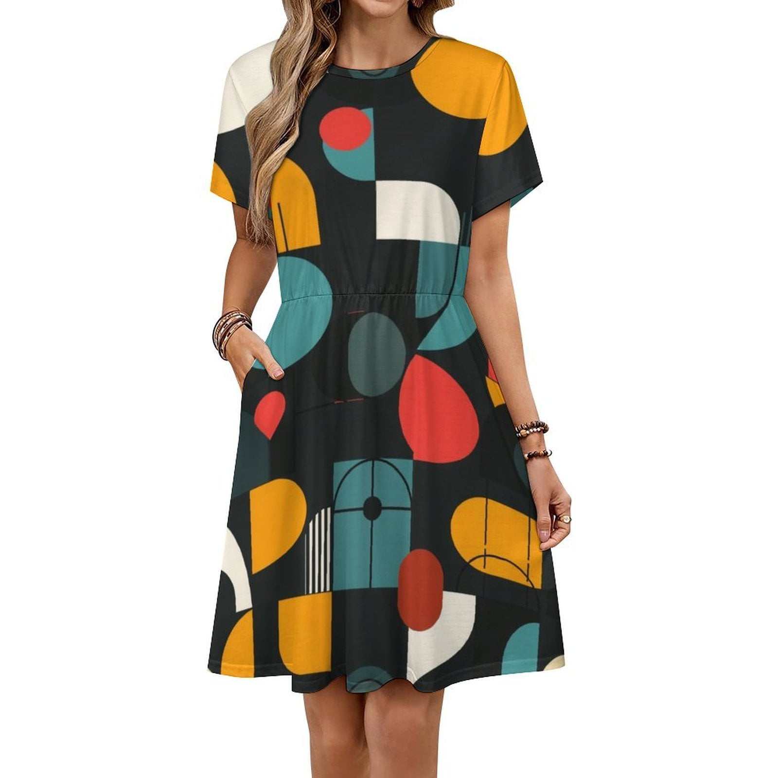 Abstract Geometric Pattern Dress Fashion Beach Short Sleeve Dresses ...