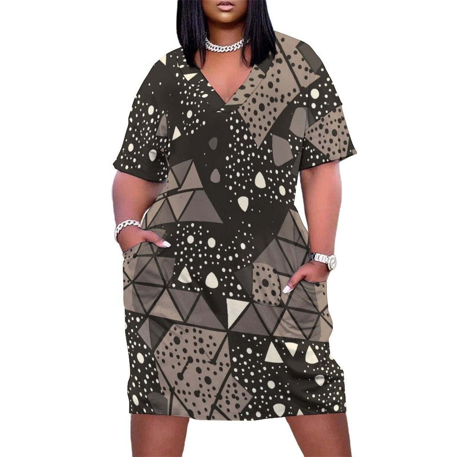Abstract Geometric Pattern Loose Pocket Dress Dress for Women Summer Dresses for Special Events ...