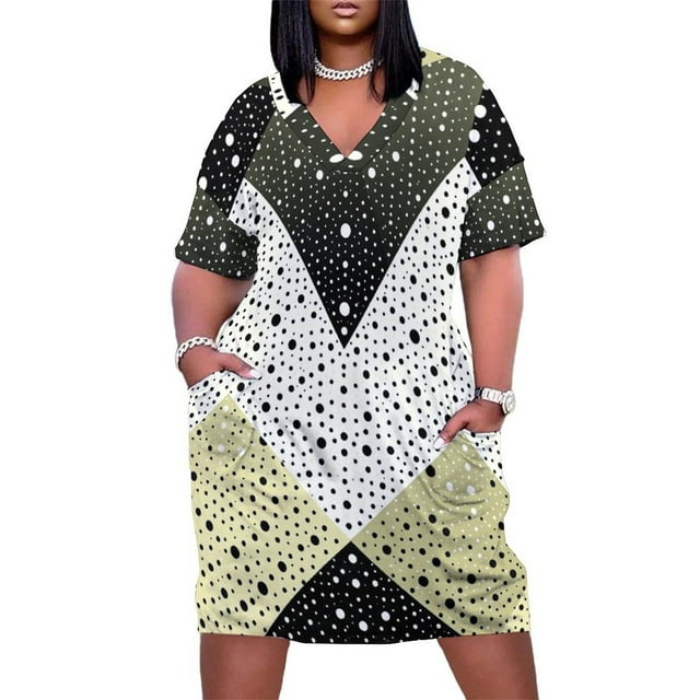 Abstract Geometric Pattern Loose Pocket Dress Elegant Women"s Dresses for Wedding Wedding ...