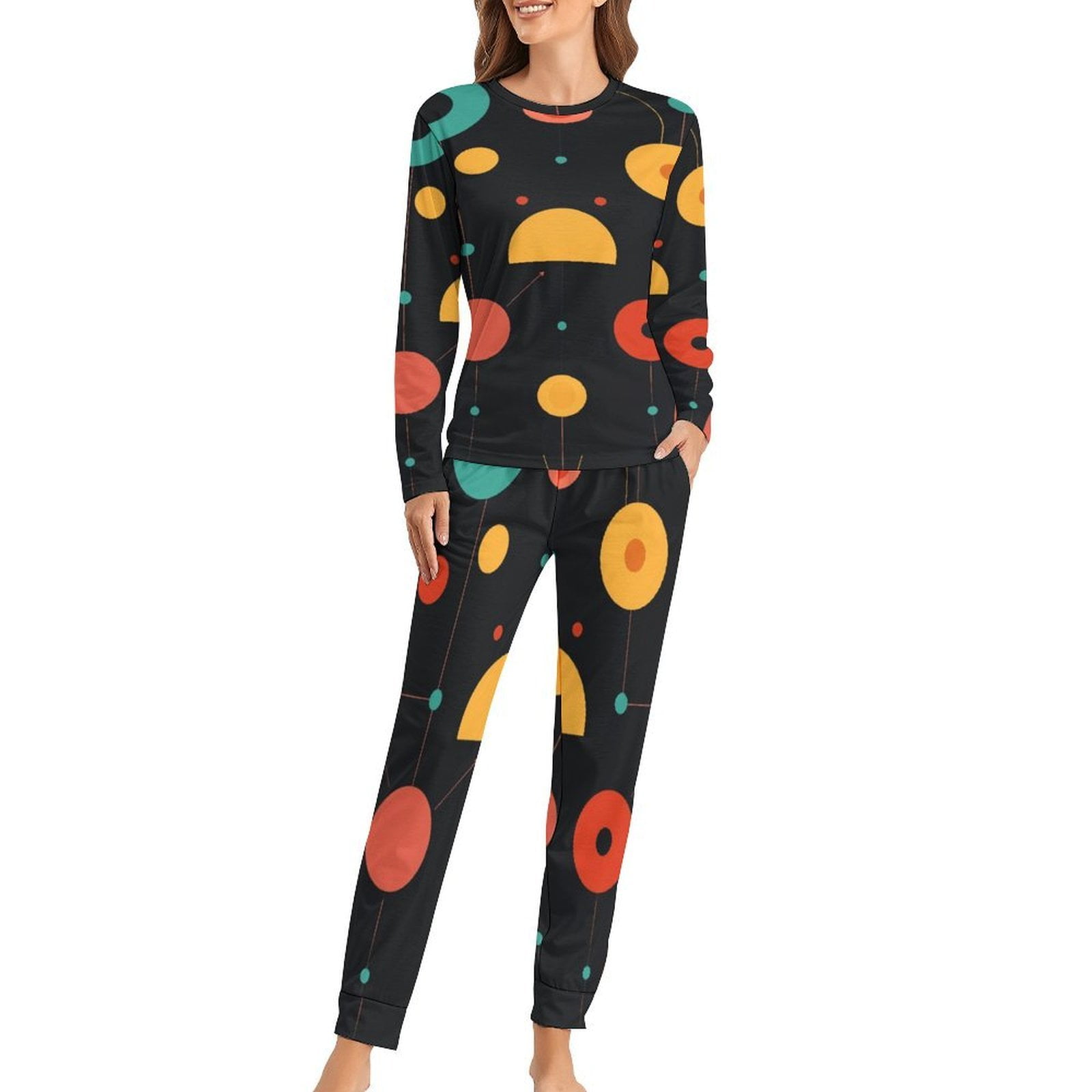 Abstract Geometric Pattern Pajamas Woman Two Piece Design Long Sleeves ...