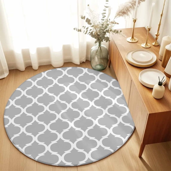 Abstract Geometric Pattern Round Rug 3ft Modern Morocco Gray White ...