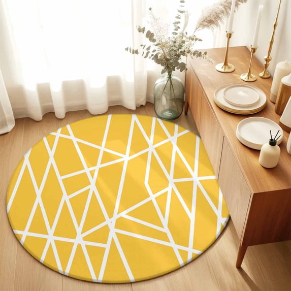 Abstract Geometric Pattern Round Rug 3ft Modern Yellow White Line ...