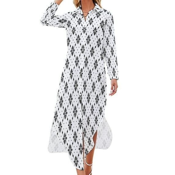 Abstract Geometric Pattern Shirt Dress Long Sleeve Street Fashion V ...
