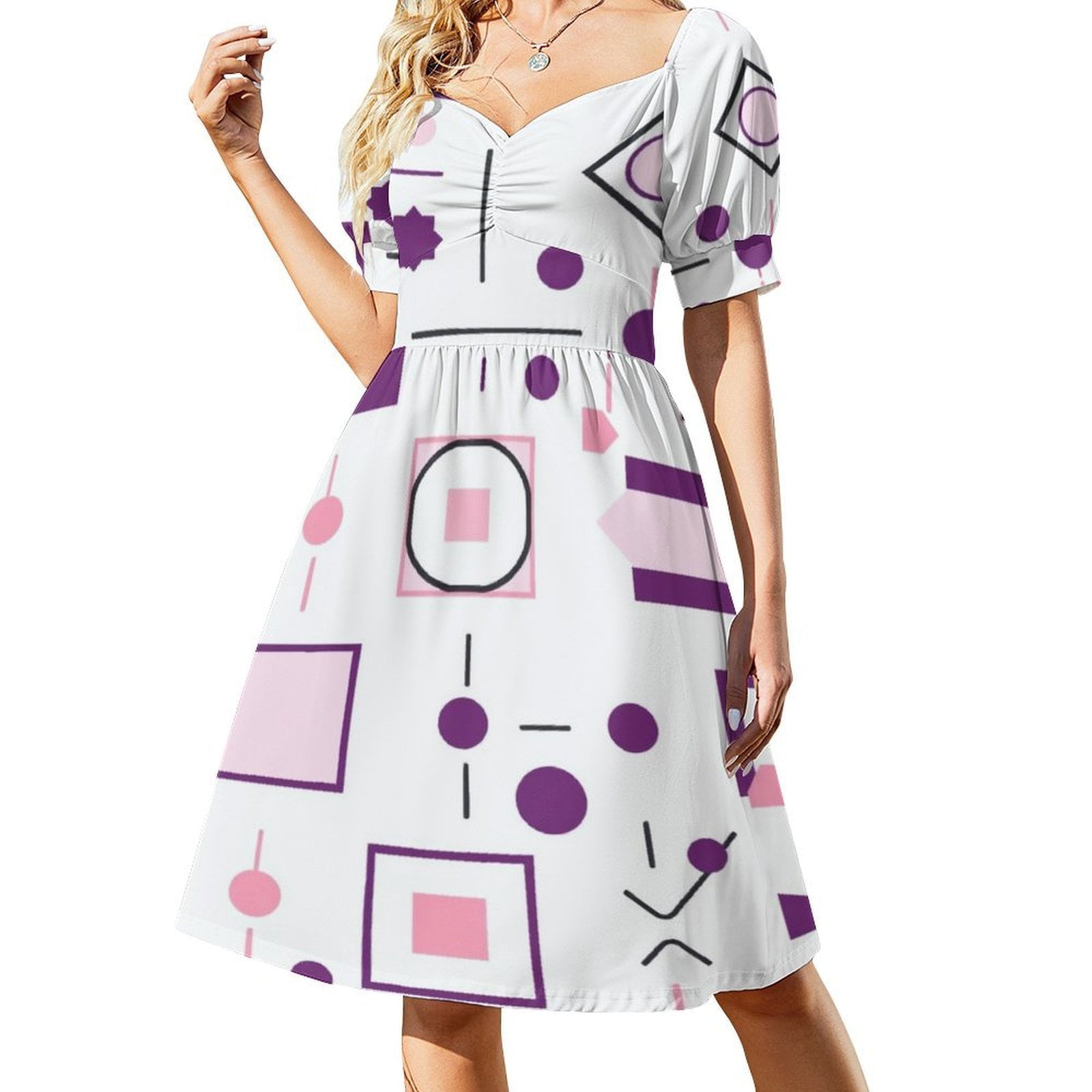 Abstract Geometric Pattern Short Sleeved Dress Bridesmaid Dress Woman ...