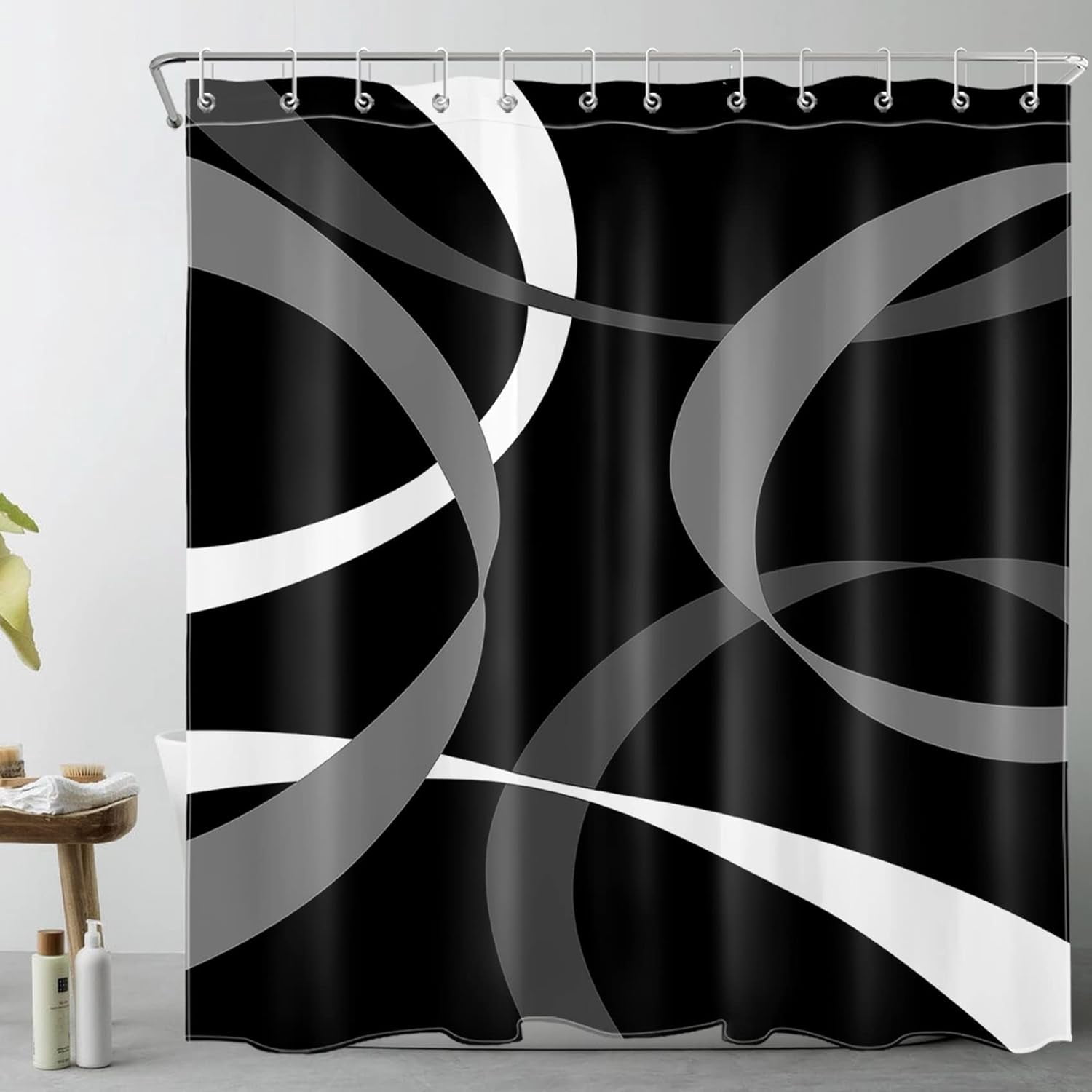 Abstract Geometric Pattern Shower Curtain for Bathroom,Grey and White ...