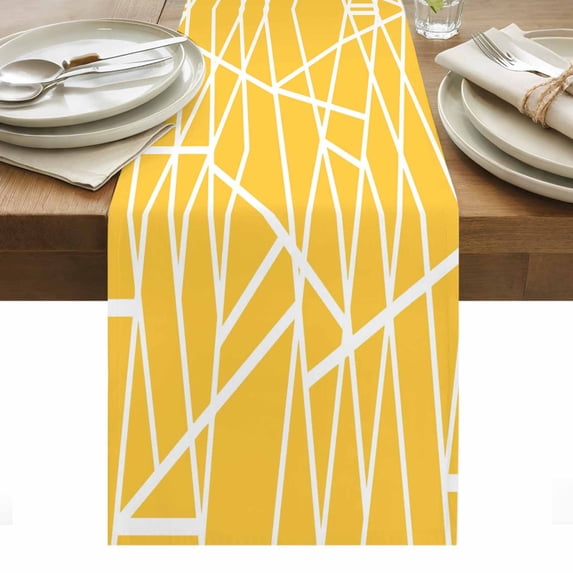 Abstract Geometric Pattern Table Runner 13x48in Non-Slip Cotton Linen ...