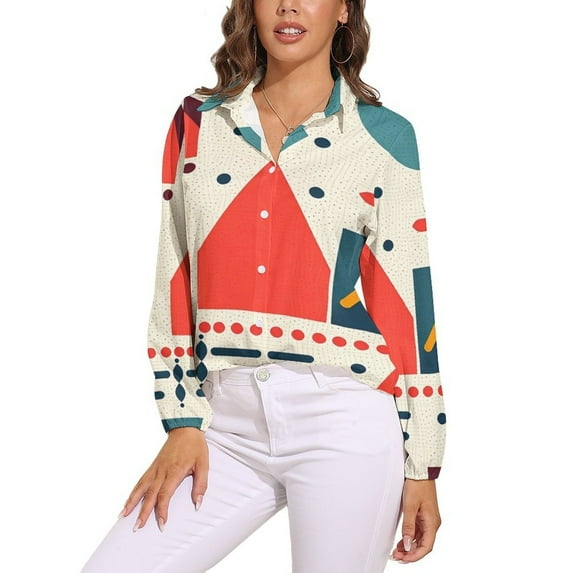 Abstract Geometric Pattern Women Long Sleeve Shirts Clothing Autumn ...
