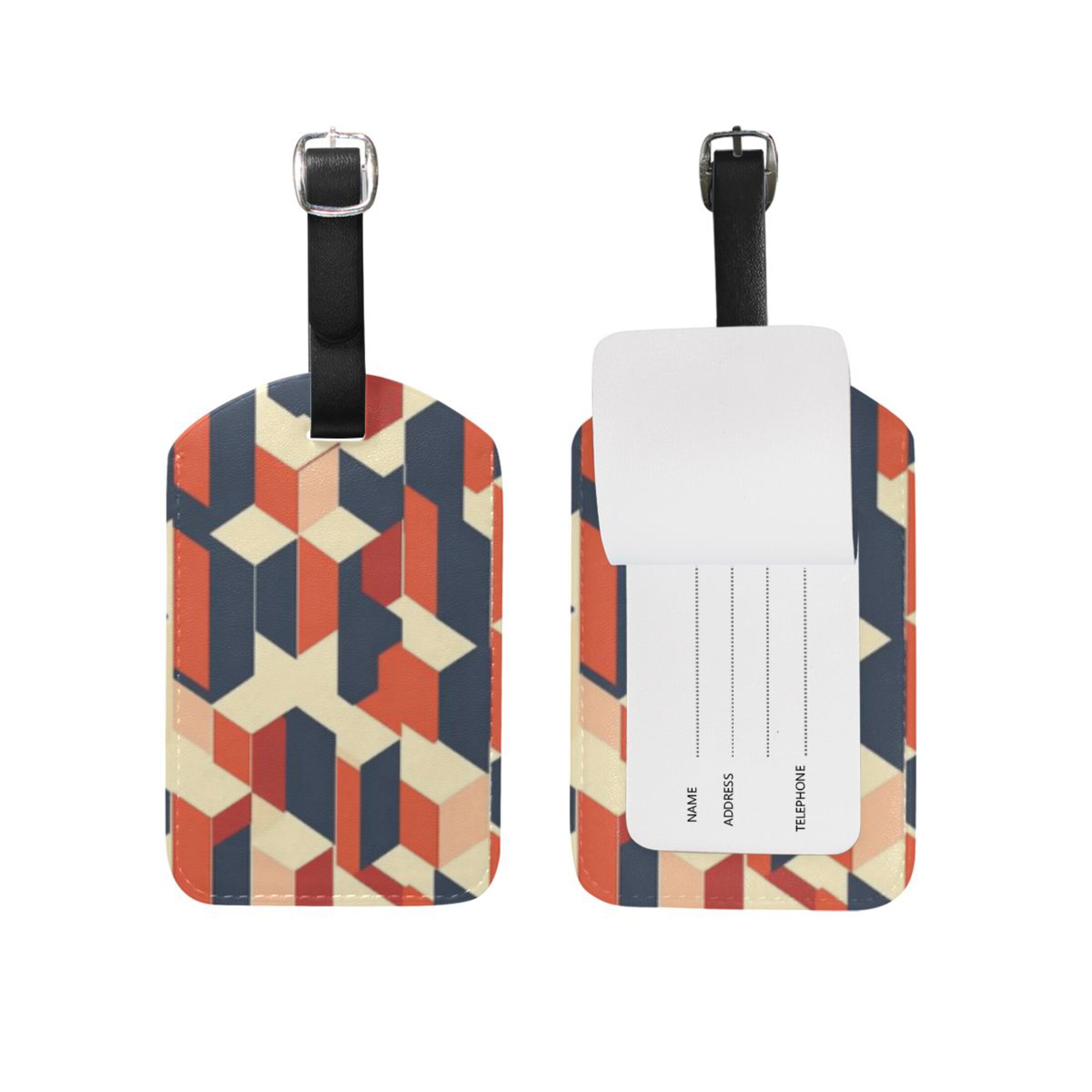 Abstract Geometric Patterns Luggage Tags PU Leather Name ID Labels for ...