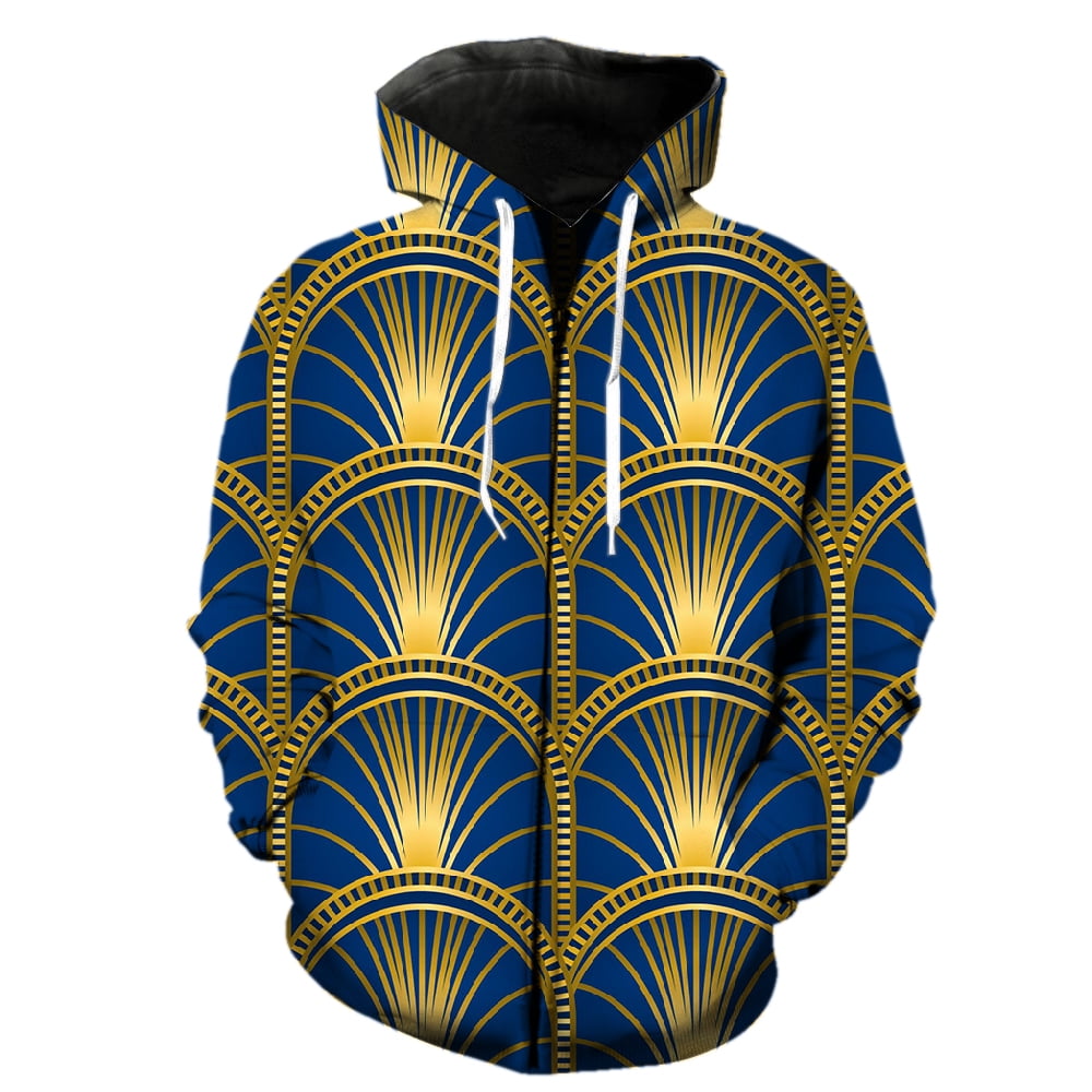 Abstract Geometric Patterns Men's Zipper Hoodie Oversized Harajuku Long ...