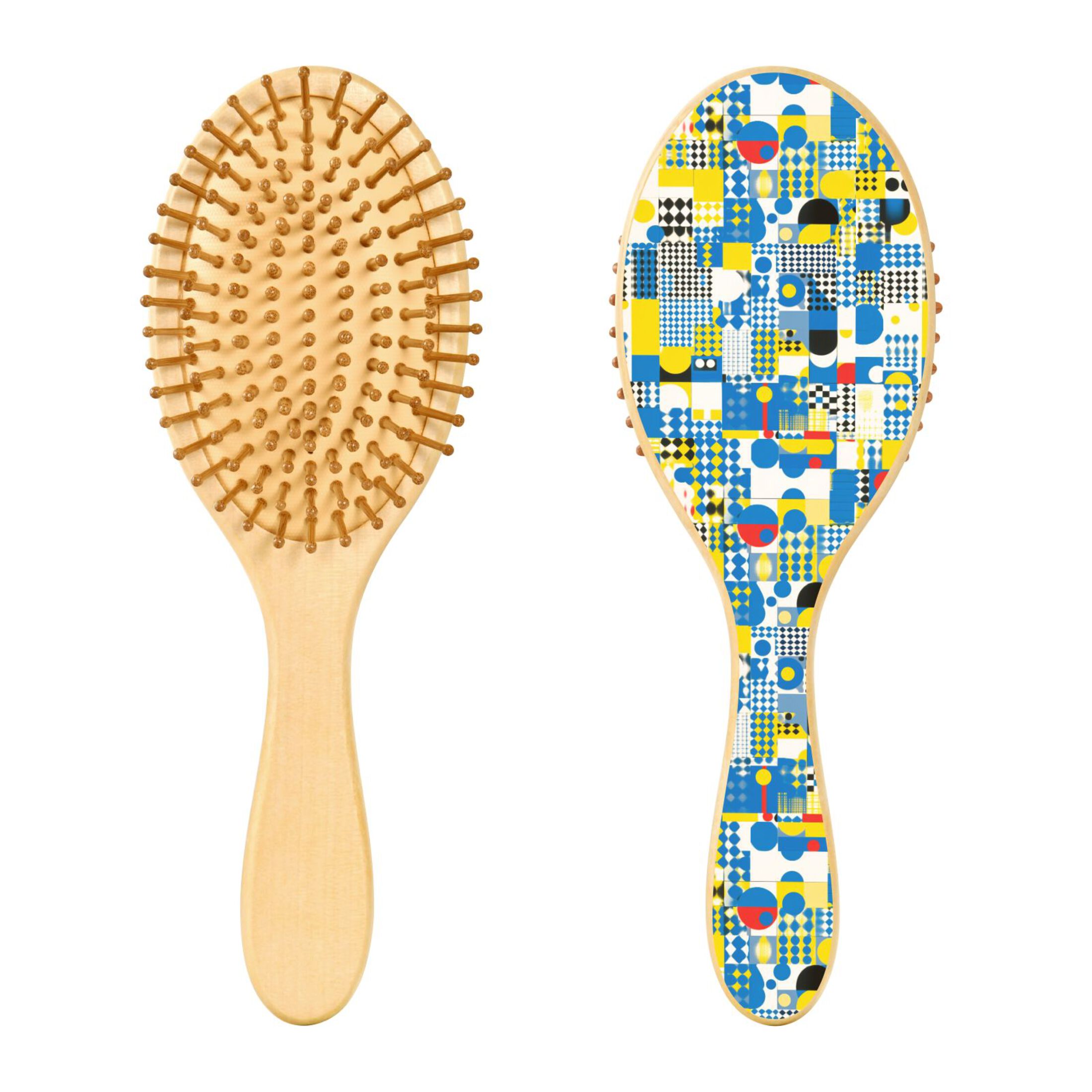 Abstract Geometric Patterns Wooden Hair Brush Natural Detangling Brush ...