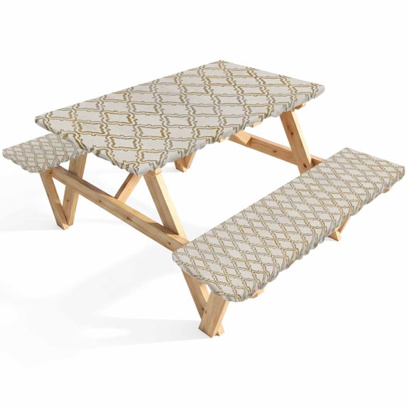Abstract Geometric Picnic Table Cover with Bench Covers Modern Gold and ...