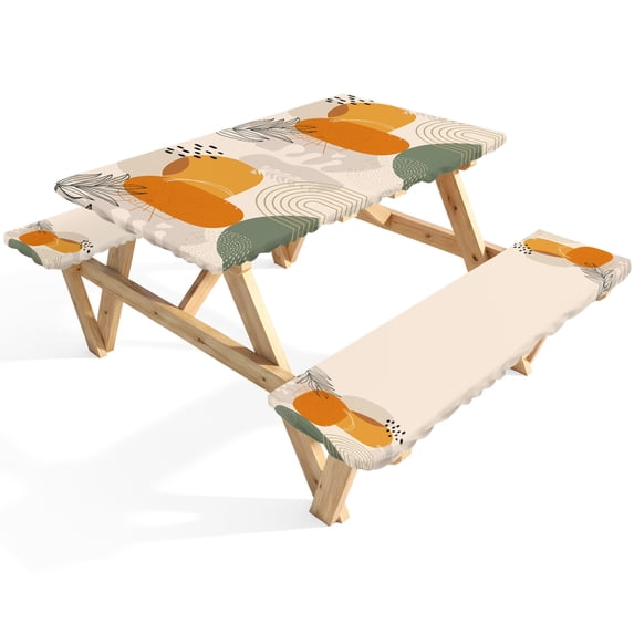 Abstract Geometric Picnic Table Cover with Bench Covers Orange Green ...