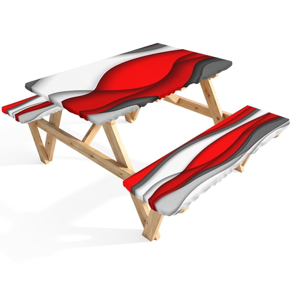 Abstract Geometric Picnic Table Cover with Bench Covers Red Gray ...