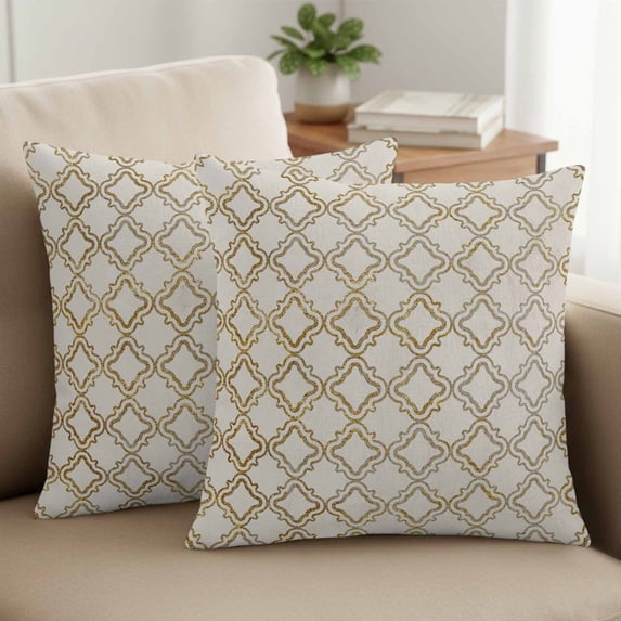 Abstract Geometric Pillow Covers Set of 2, Modern Gold and Beige Retro ...