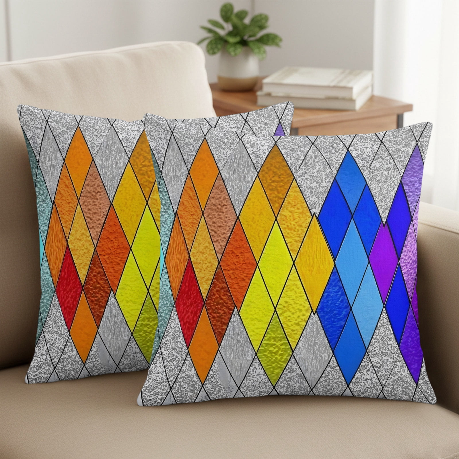 Abstract Geometric Pillow Covers Set of 2, Modern Gradient Argyle Glass ...