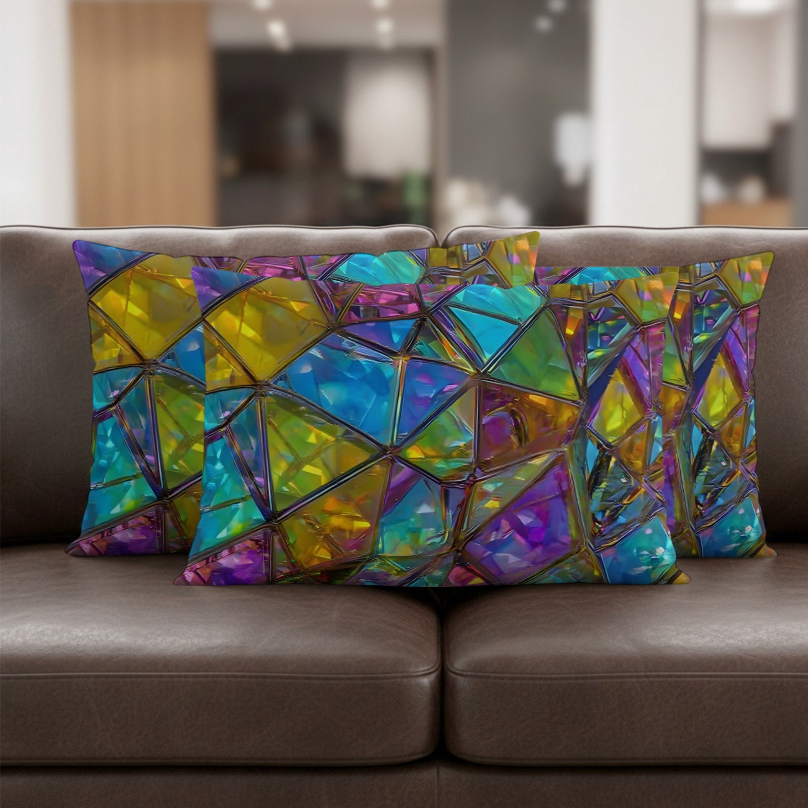 Abstract Geometric Pillow Covers Set of 4, Rainbow Gradient Crystal ...