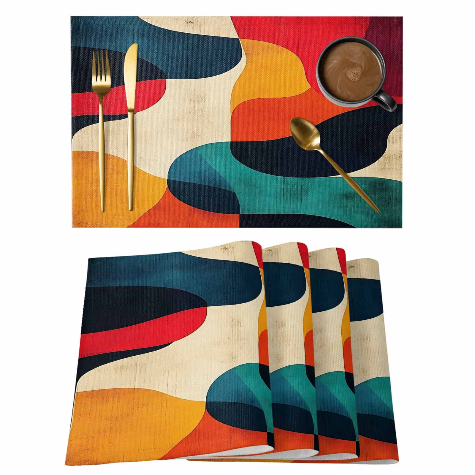 Abstract Geometric Placemats Set of 4 Modern Aesthetics Vintage Place ...