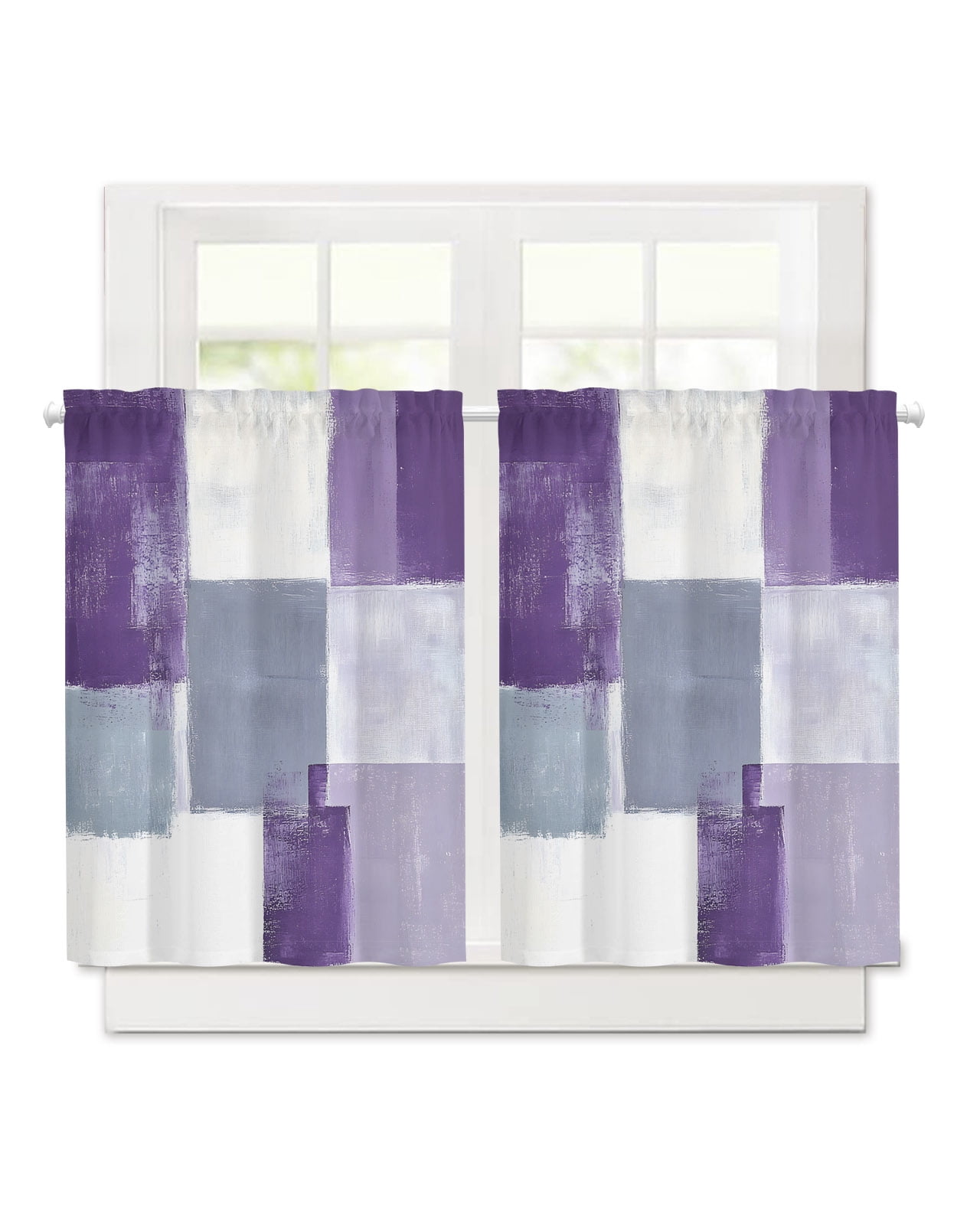 Abstract Geometric Purple Color Block Short Blackout Curtains 36 Inch ...