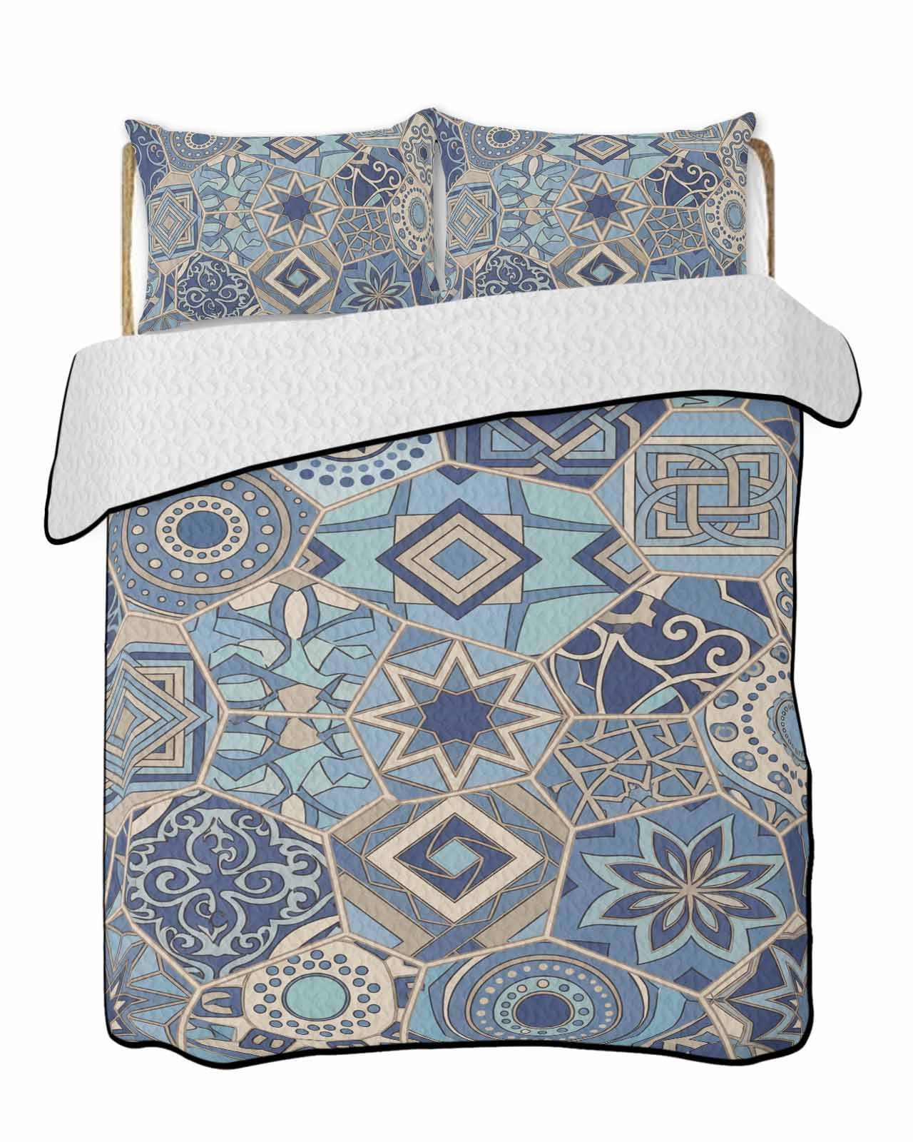 Abstract Geometric Quilts Bedding Set Twin Size Blue Yellow Flower ...