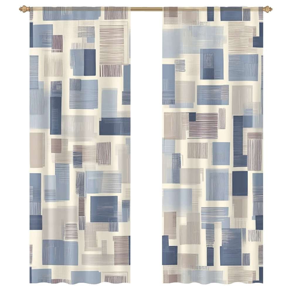 Abstract Geometric Rectangle Pattern Tulle Curtains For Living Room ...
