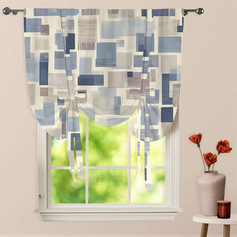 Abstract Geometric Rectangle Pattern Window Curtain for Living Room ...