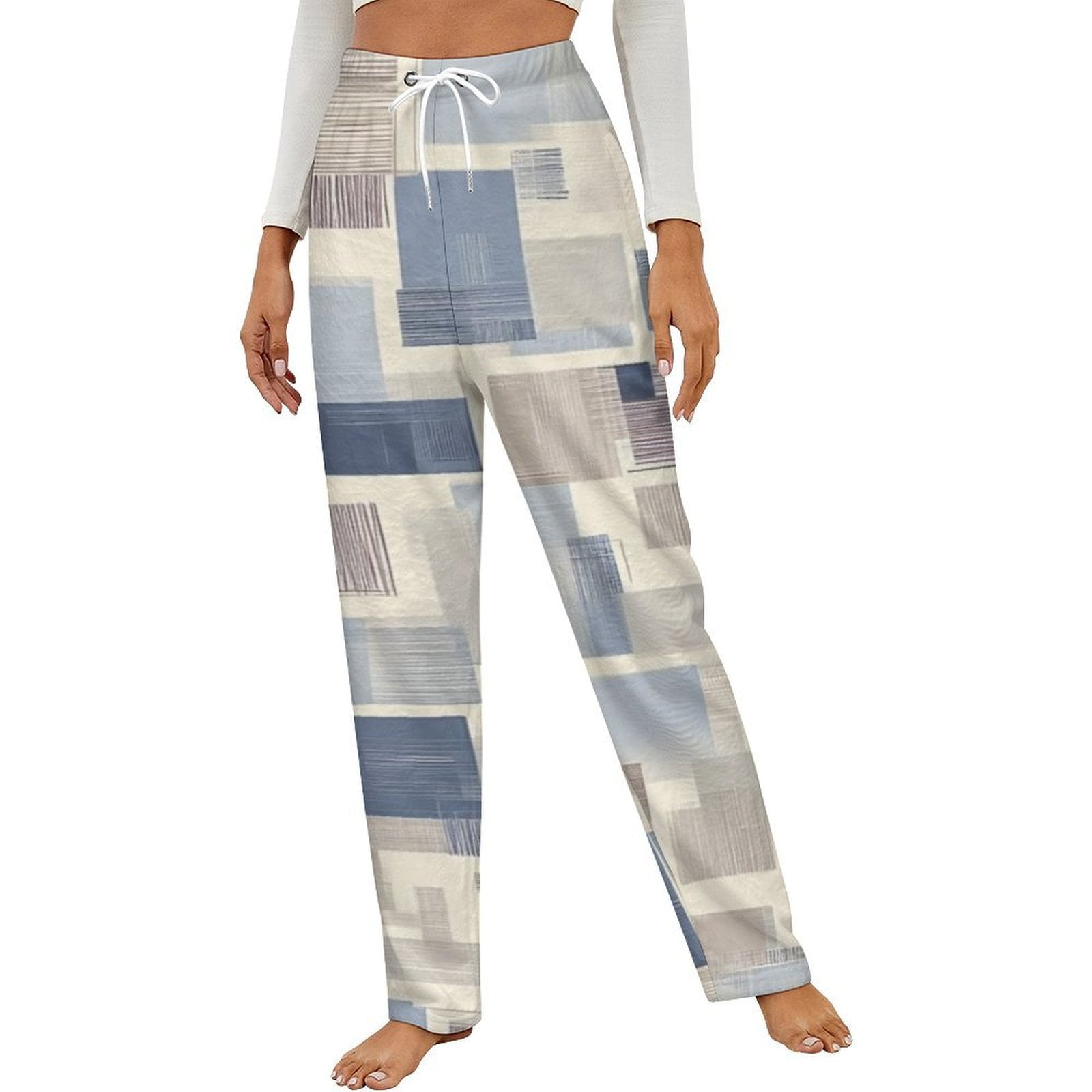 Abstract Geometric Rectangle Pattern Winter Female Pants Flannel High ...