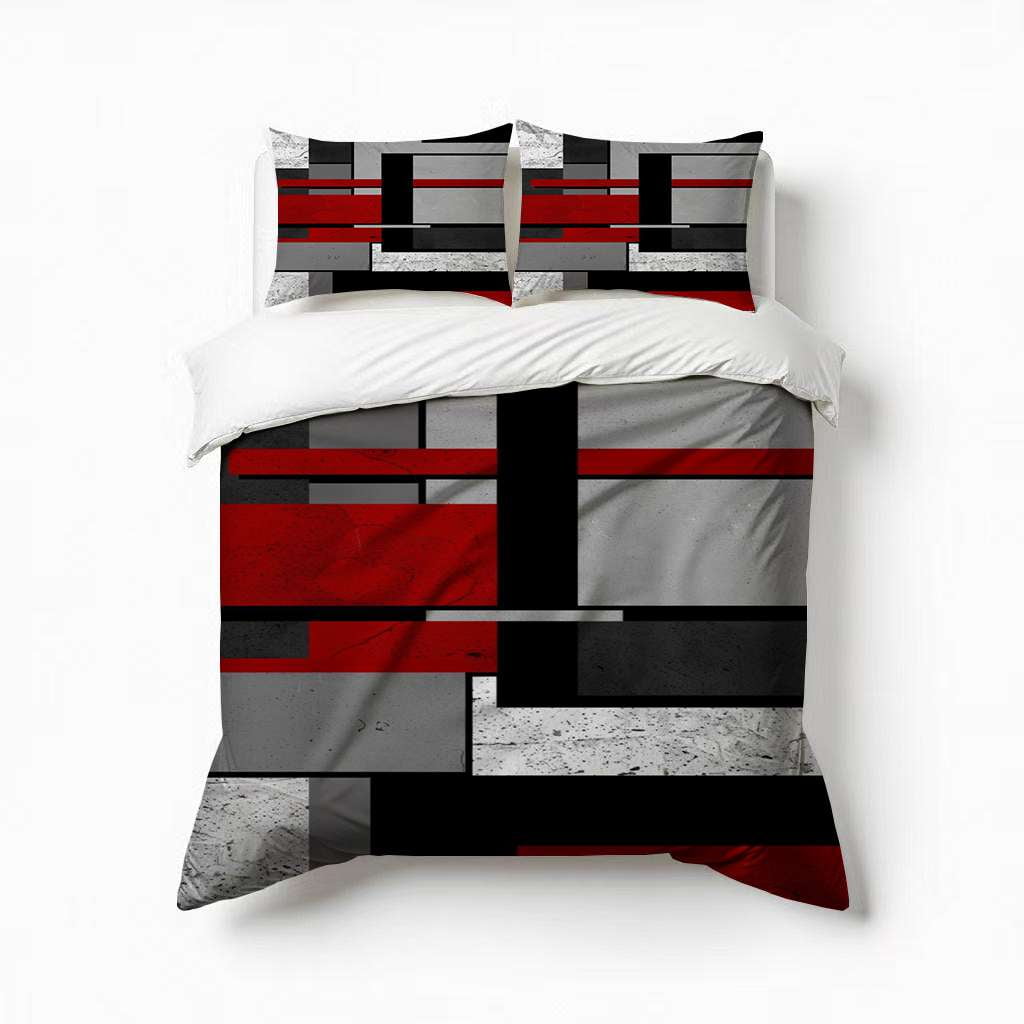 Abstract Geometric Red Black Gray Bedding Set 3 Pcs Soft Microfiber ...