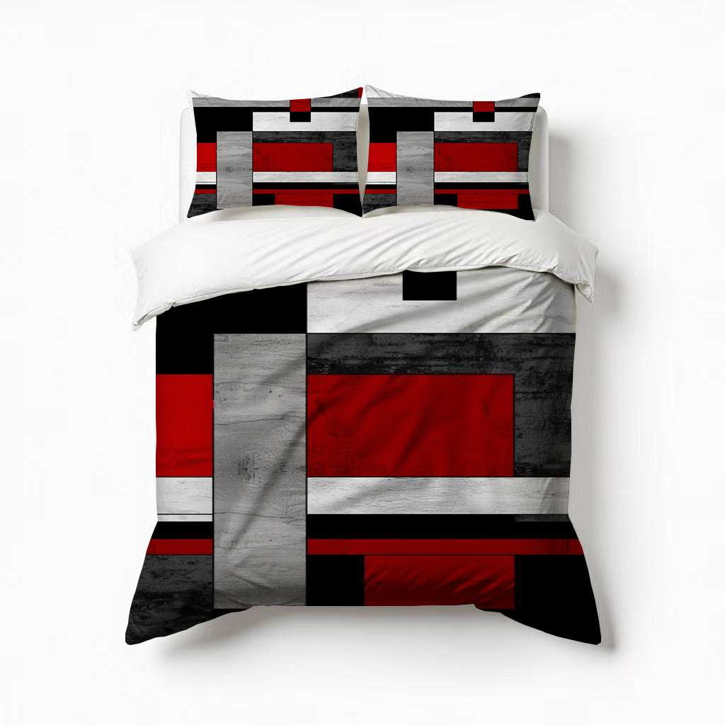Abstract Geometric Red Black Gray Bedding Set 3 Pcs Soft Microfiber ...
