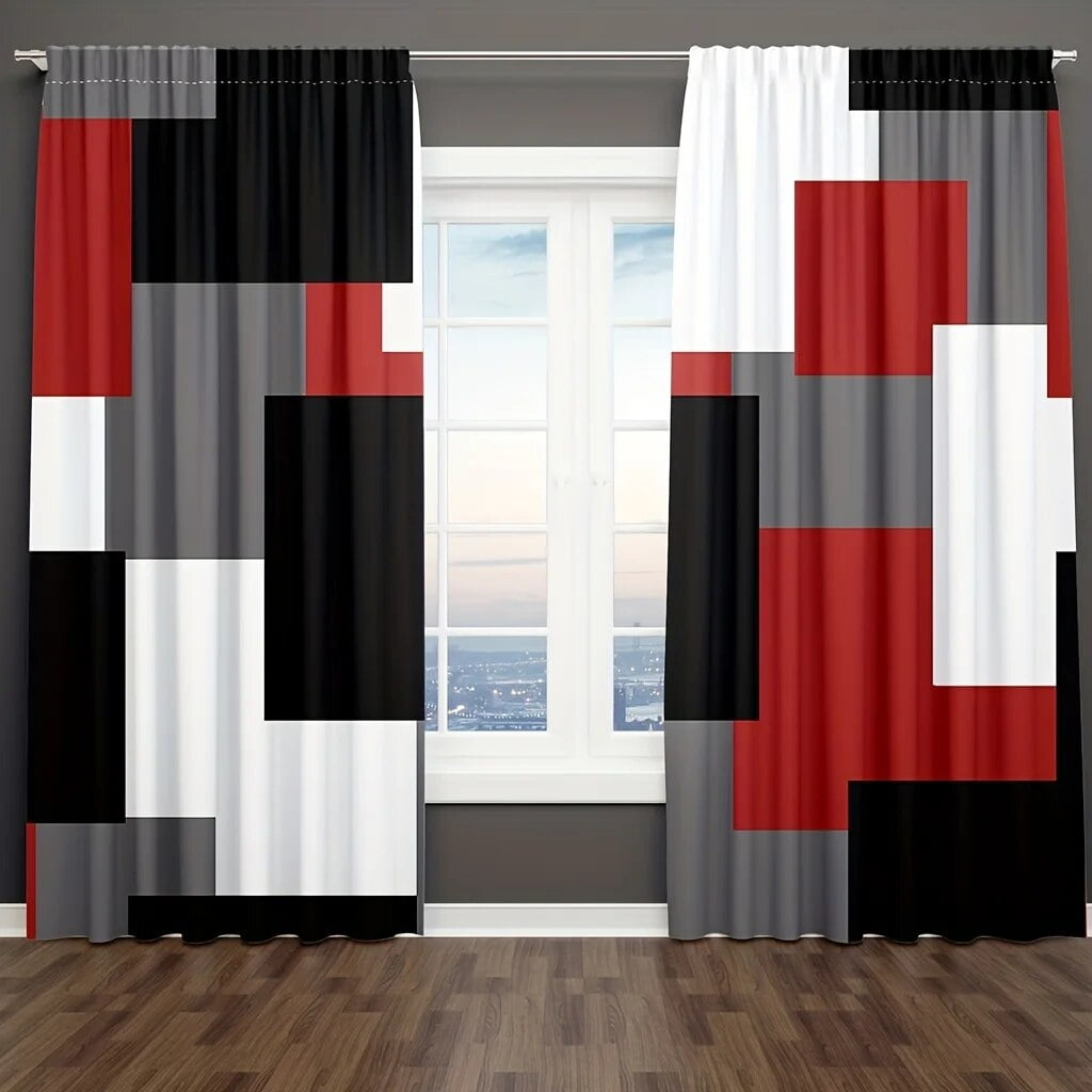 Abstract Geometric Red Free Shipping Window Curtains Blinds For Living ...