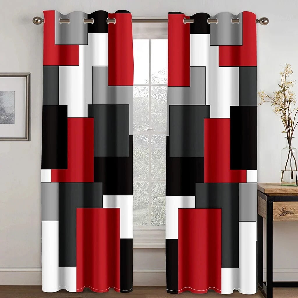 Abstract Geometric Red Free Shipping Window Curtains Blinds For Living ...